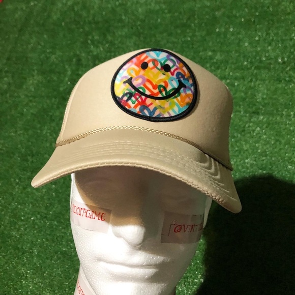 Accessories | Tan Smiley Face Trucker Hat | Poshmark